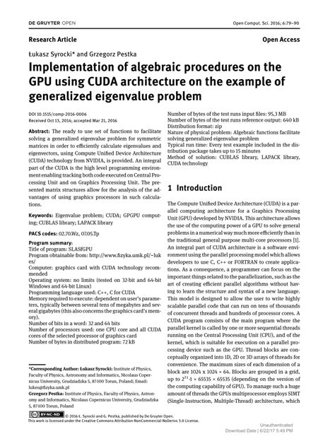 Pdf Implementation Of Algebraic Procedures On The Gpu Using Cuda