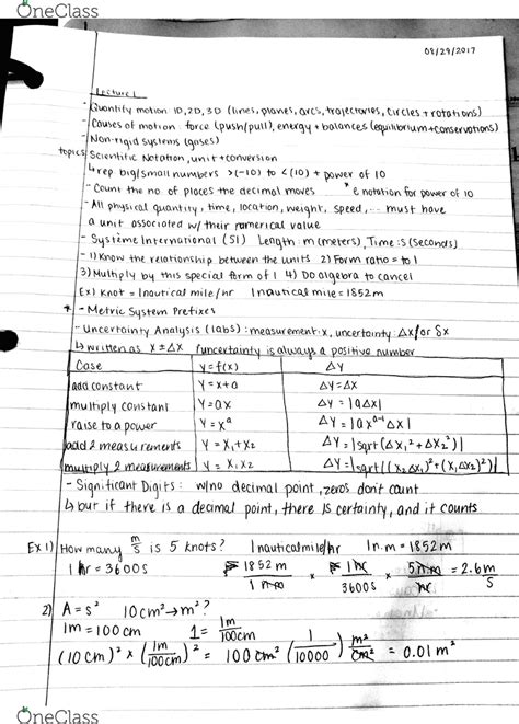 Phy 121 Midterm Exam Guide Comprehensive Notes For The Exam 23 Page Oneclass