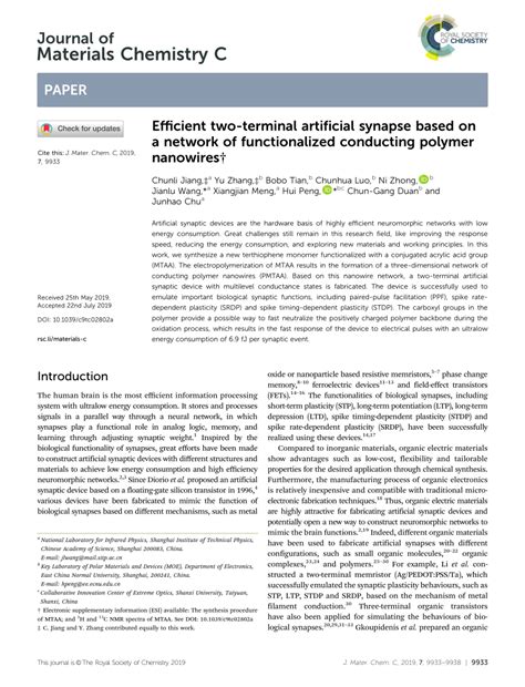 Pdf Efficient Two Terminal Artificial Synapse Based On A Network Of