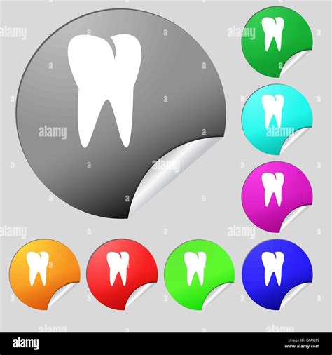 Tooth Icon Set Of Eight Multi Colored Round Buttons Stickers Vector Stock Vector Image And Art