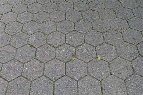 Hexagonal Outdoor Paving Geometric Shapes Pattern On Sidewalk Tile Background Texture Stock