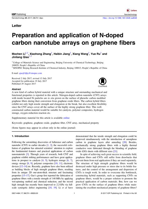 Preparation And Application Of N Doped Carbon Nanotube Arrays On Graphene Fibers Request Pdf