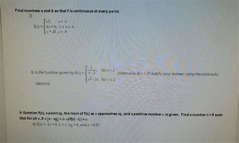 solved find numbers a and b so that f is continuous at every