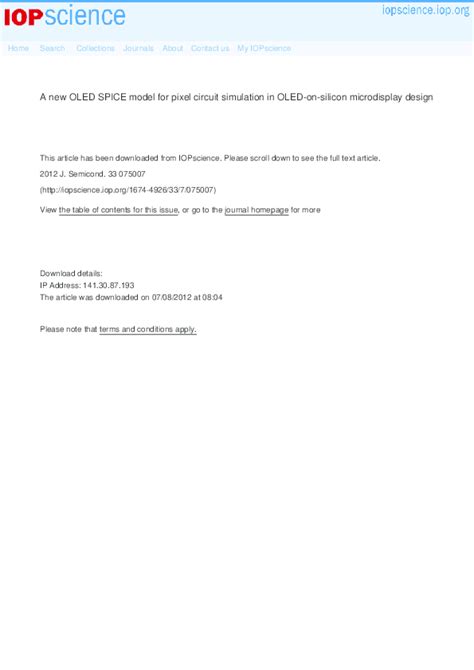 Pdf A New Oled Spice Model For Pixel Circuit Simulation In Oled On Silicon Microdisplay Design