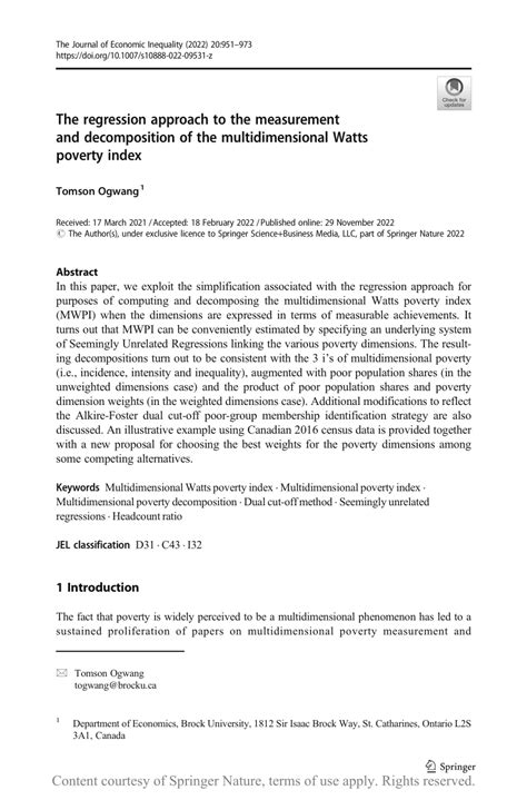 The Regression Approach To The Measurement And Decomposition Of The