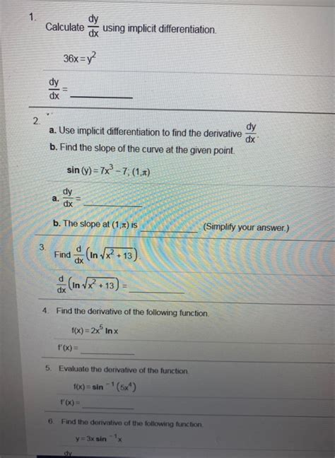 solved calculate using implicit differentiation 36x y v a