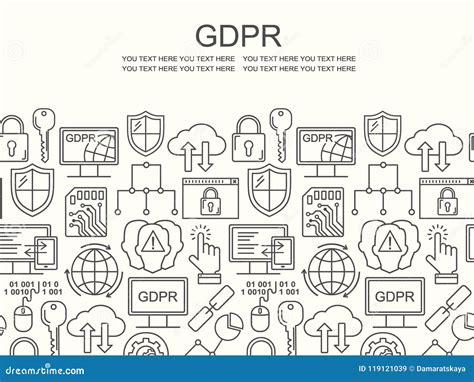 Vector Gdpr General Data Protection Regulation Seamless Pattern With Line Style Icons Web