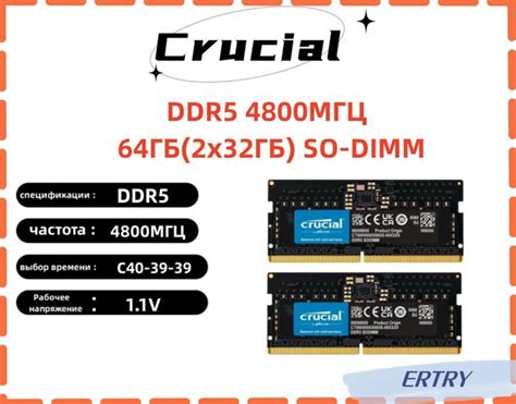Модуль оперативной памяти Crucial 32 ГБ Ddr5 Pc32000 4800 Mhz Cl 40 Ct2k32g48c40s5 купить C
