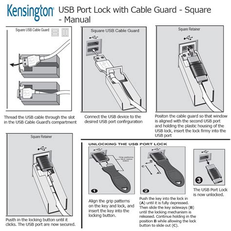 Kensington Usb Port Lock With Cable Guard Square 67720
