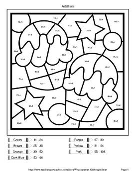 Digit And Digit Addition Color By Number Coloring Pages Birthday