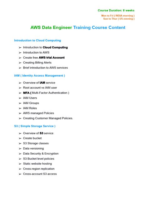 Aws Data Engineer 6 Weeks Training Course Content Pdf Apache Spark