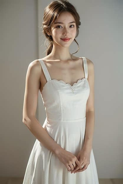 Premium Photo A Model In A White Dress With A White Strapless Top