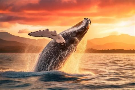 Ein Wal Der Aus Dem Wasser Springt Premium Ki Generiertes Bild