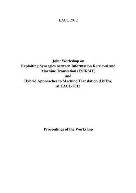 Pdf Design Of A Hybrid High Quality Machine Translation System Dokumentips