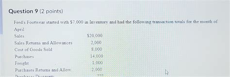 Solved Freds Footwear Started With 7000 In Inventory And