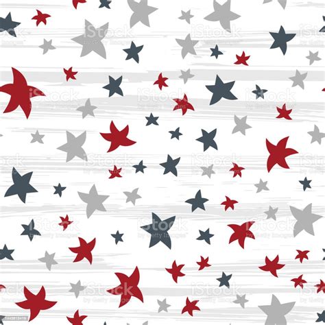 회색 브러시 스트로크가 있는 밝은 배경에 여러 가지 빛깔의 별이 있습니다 포장지와 직물을 위한 매끄러운 패턴 아기방에 대한 스톡 벡터 아트 및 기타 이미지 Istock