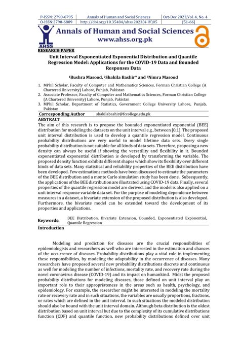 Pdf Unit Interval Exponentiated Exponential Distribution And Quantile Regression Model