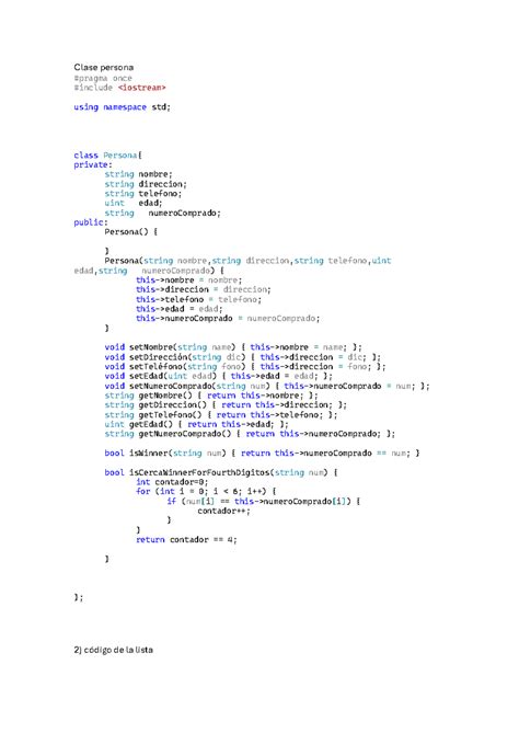 Ejercicio De Listas Clase Persona Pragma Once Include Using