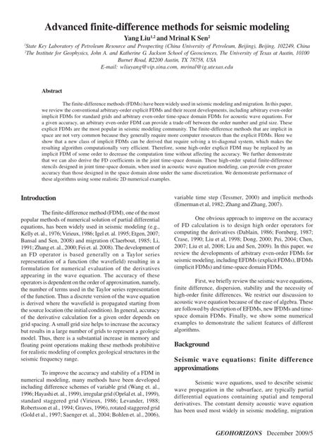 Pdf Advanced Finite Difference Methods For Seismic Modeling