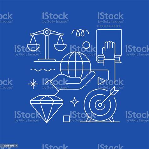 핵심 값 관련 벡터 배너 디자인 개념 아이콘이 있는 모던 라인 스타일 개념에 대한 스톡 벡터 아트 및 기타 이미지 개념