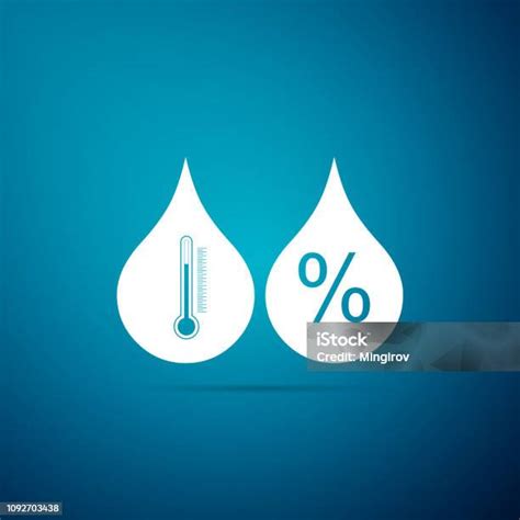 습도 아이콘 파란색 배경에 고립입니다 날씨와 기상 온도계 기호입니다 평면 디자인입니다 벡터 일러스트 레이 션 퍼센트 기호에 대한 스톡 벡터 아트 및 기타 이미지 Istock