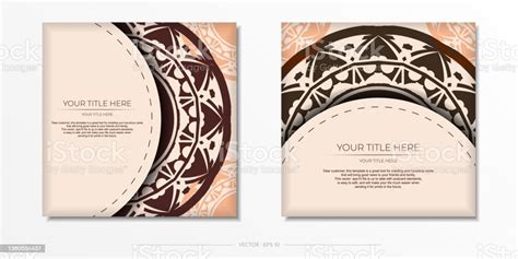 만다라 패턴베이지 컬러 프린트 디자인 엽서용 고급스러운 벡터 템플릿 텍스트와 추상 장식을 위한 장소로 초대를 준비합니다 0명에 대한 스톡 벡터 아트 및 기타 이미지 Istock