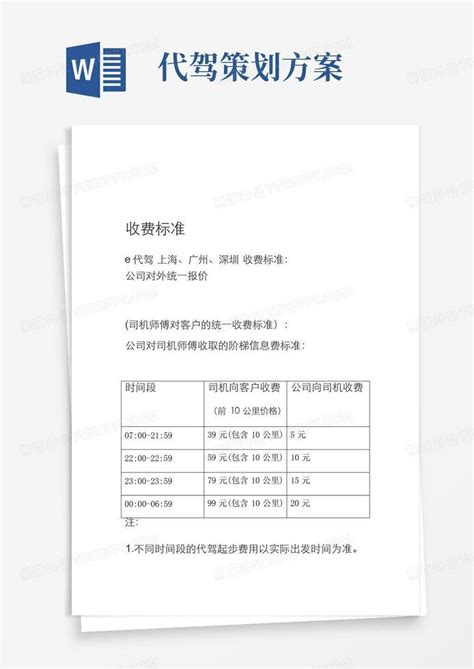 e代驾收费标准Word模板下载 编号qagxevgn 熊猫办公