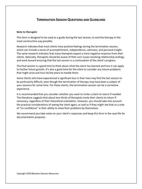 Termination Session Questions And Guidelines Download Free Pdf