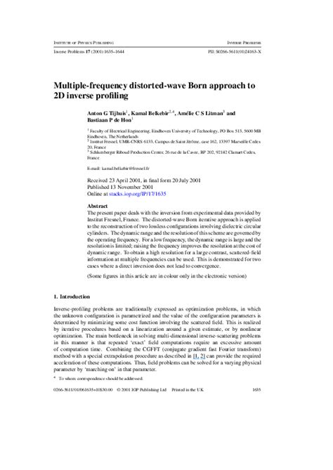 pdf multiple frequency distorted wave born approach to 2d inverse