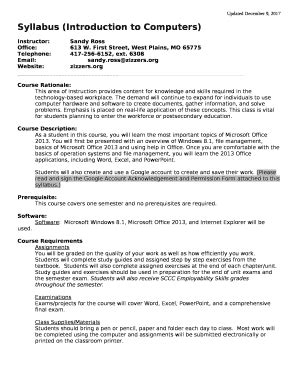 Syllabus Introduction To Computers Doc Template PdfFiller