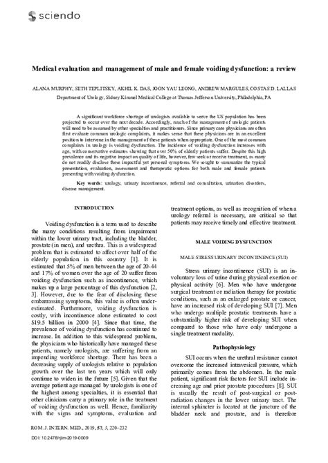 Pdf Medical Evaluation And Management Of Male And Female Voiding