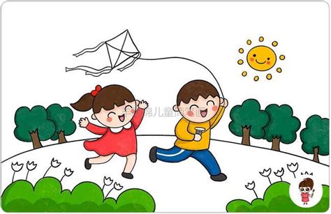 放风筝主题儿童简笔画彩色 简笔画图片大全 普车都