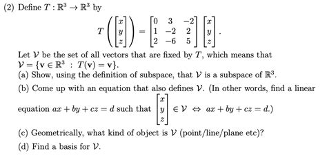 solved 2 define t r3 r3 by cel e 0 3 2] х 1 2 2 2 6