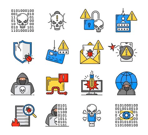 Premium Vector Cyber Attack Line Icons Computer Hackers Crime
