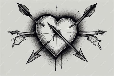 Premium Photo Heart Pierced With Arrow Ink Black And White Drawing