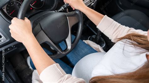 Pregnant Woman Driver Beautiful Smiling Pregnancy Woman Driving Car Safety Pregnant Young