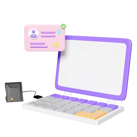 3d Purple Laptop Computer With Smart Card Reader External Usb Card Reader Id Card Wifi Icon