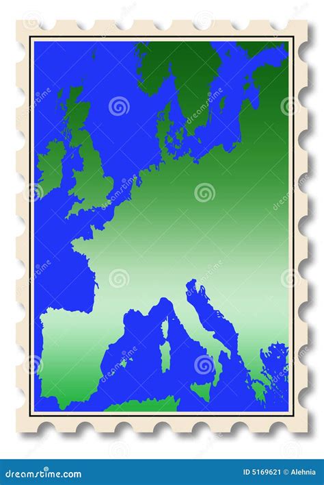 Europe Map Illustration On Stamp Stock Illustration Illustration Of