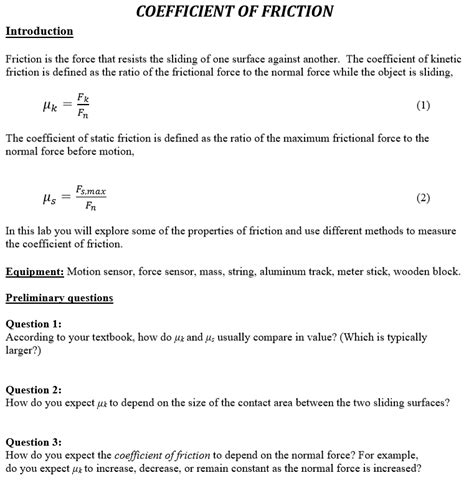 Solved Coefficient Of Friction Introduction Friction Is The