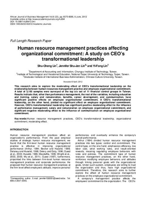 Pdf Human Resource Management Practices Affecting Organizational