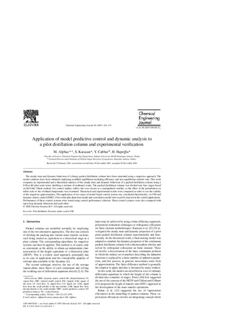 Pdf Application Of Model Predictive Control And Dynamic Analysis To A Pilot Distillation