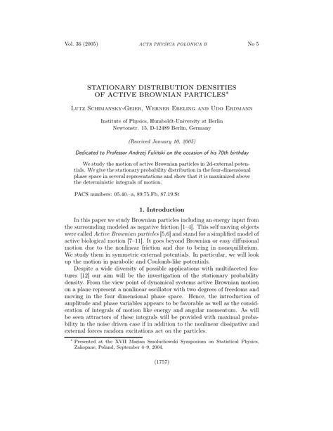 Pdf Stationary Distribution Densities Of Active Brownian Particles