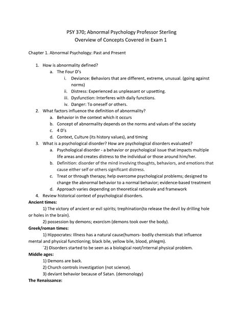 Psy 370 Abnormal Psych Midterm 1 Psy 370 Abnormal Psychology