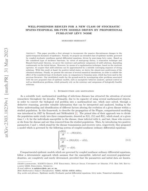 Pdf Well Posedness Results For A New Class Of Stochastic Spatio Temporal Sir Type Models