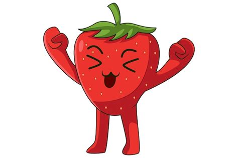 귀여운 딸기 캐릭터 디자인 일러스트 프리미엄 벡터