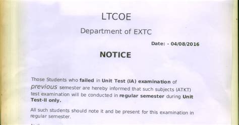 Extc Department Notice Regarding Unit Test Internal Assessment Atkt