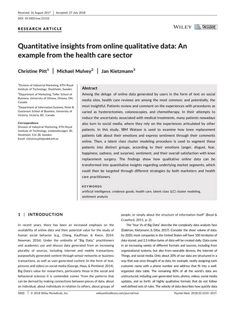 Pdf Quantitative Insights From Online Qualitative Data An Example From The Healthcare Sector