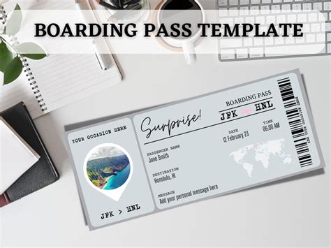 EDITABLE Boarding Pass Template Surprise Boarding Ticket Vacation Birthday Valentine Trip