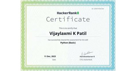 Vijaylaxmi Patil On Linkedin Hackerrank Skill Certificate