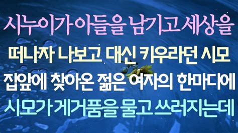 시누이가 아들을 남긴 채 세상을 떠나자 나에게 그 아이를 대신 키워달라고 했던 시어머니 집 앞에 나타난 젊은 여자의 한마디에